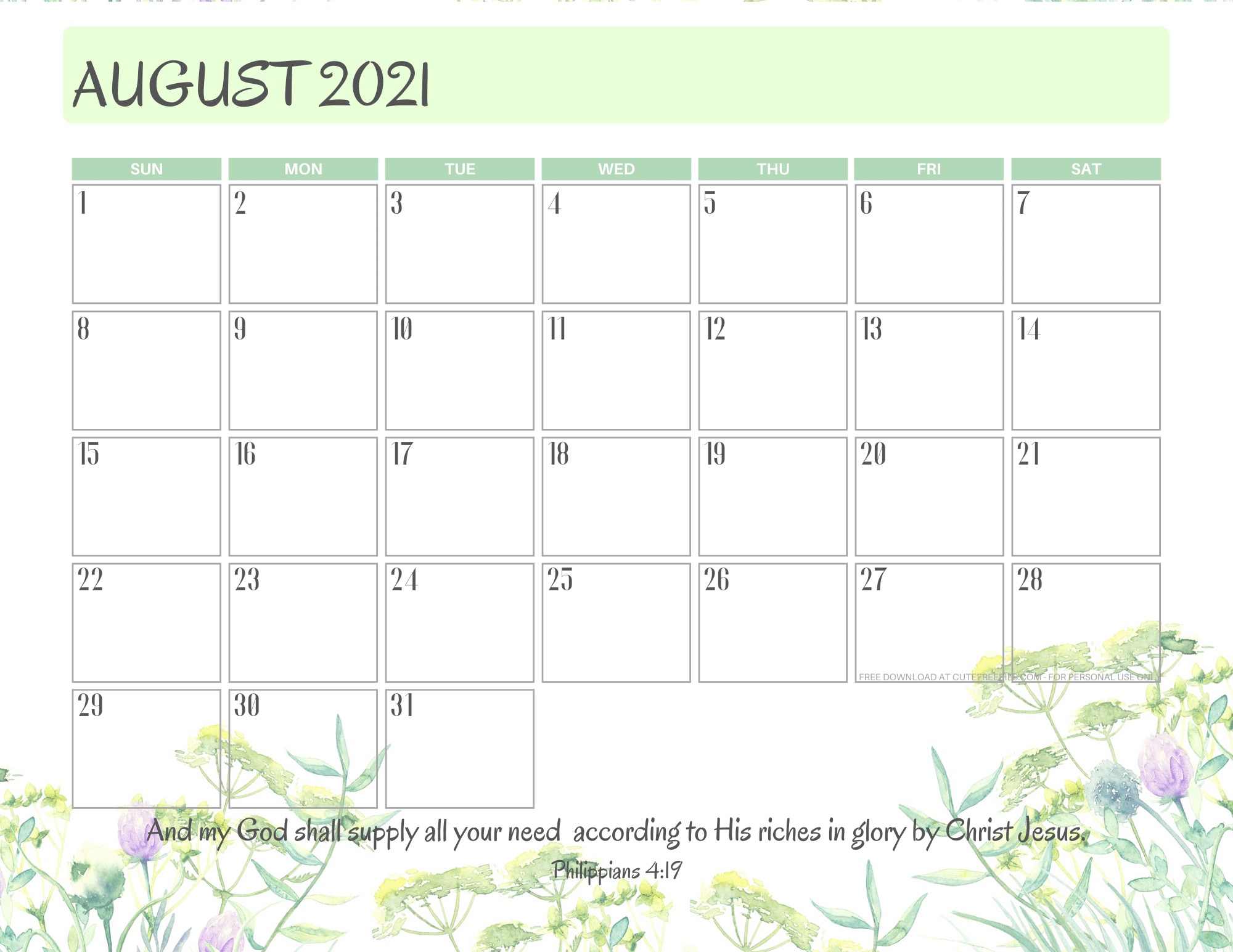 Free Printable August 2021 Calendar PDF - Cute Freebies For You