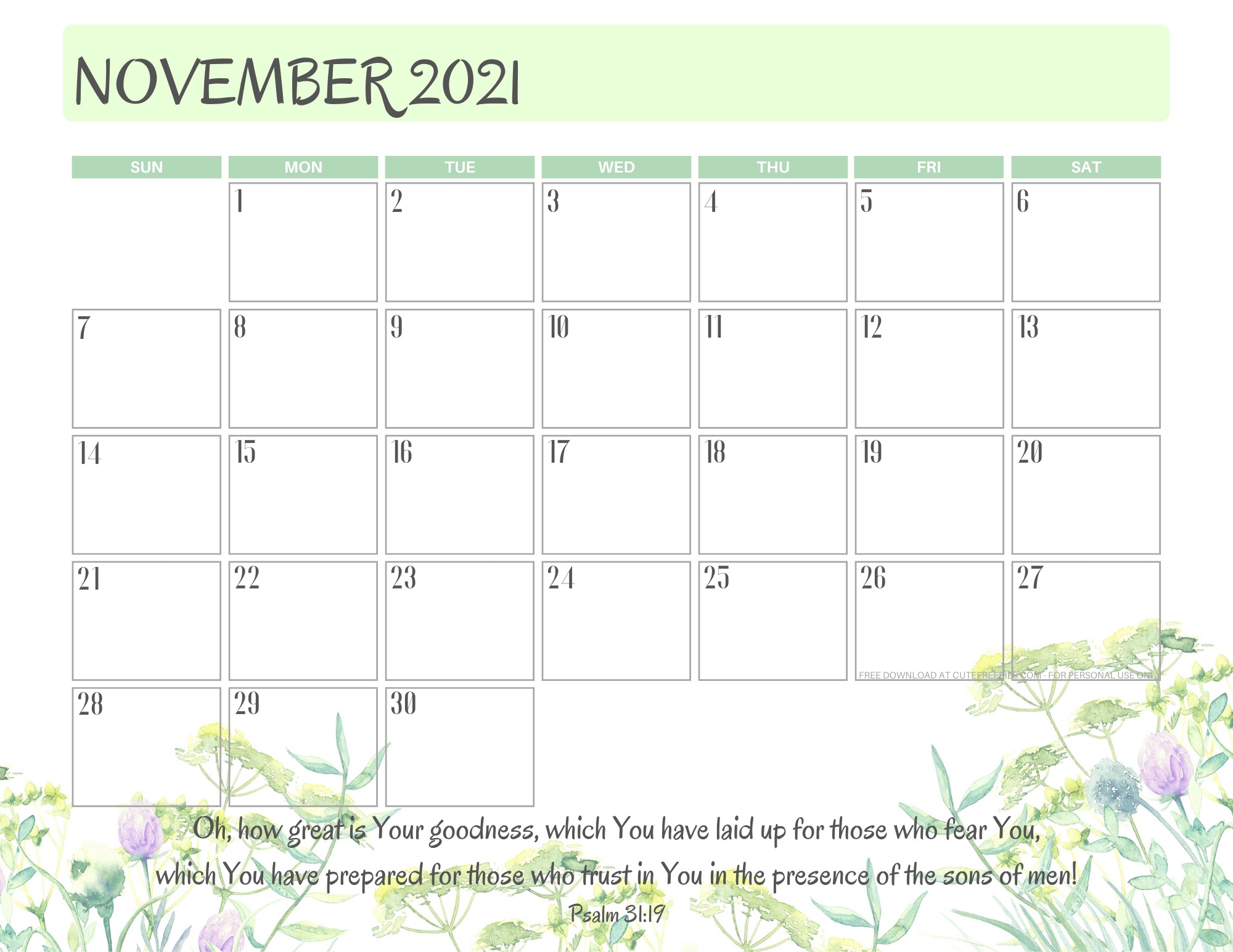Free Printable November 2021 Calendar PDF - Cute Freebies For You