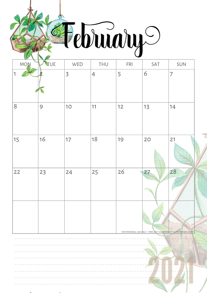 Free Printable February 2021 Calendar PDF - Cute Freebies For You