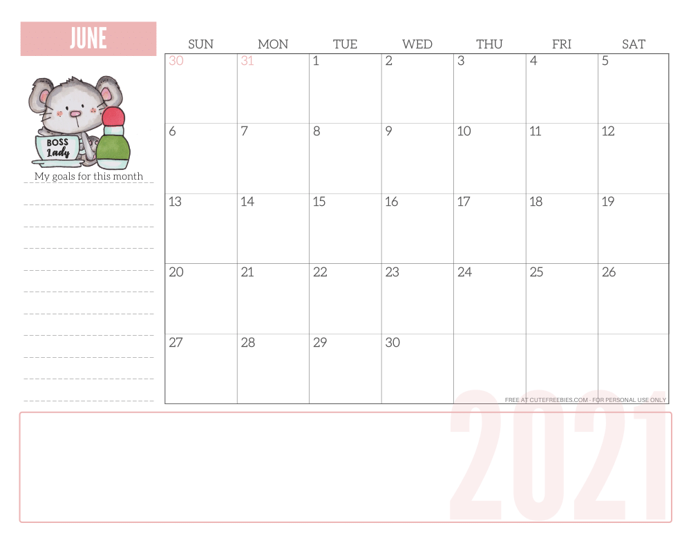 Free Printable June 2021 Calendar PDF - Cute Freebies For You
