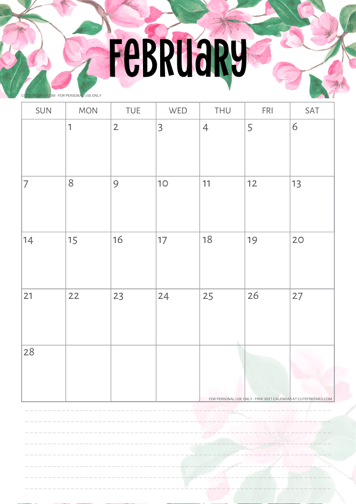 Free Printable February 2021 Calendar PDF - Cute Freebies For You