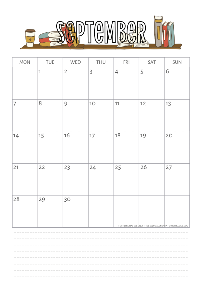 Free Printable September 2020 Calendar - Cute Freebies For You