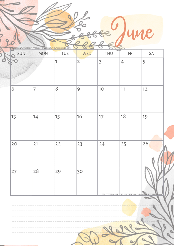 Free Printable June 2021 Calendar PDF - Cute Freebies For You