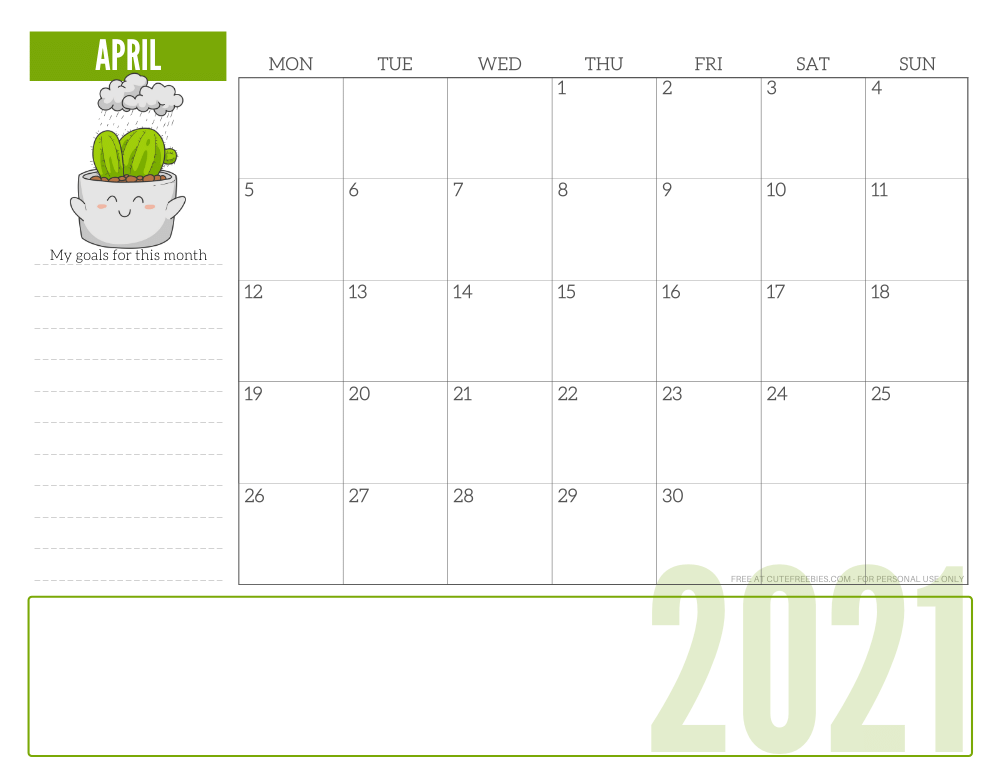 Free Printable April 2021 Calendar PDF - Cute Freebies For You