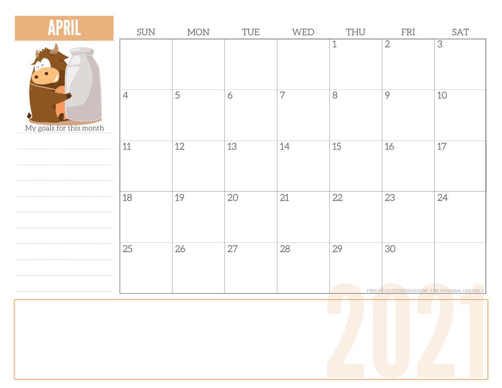 Free Printable April 2021 Calendar PDF - Cute Freebies For You