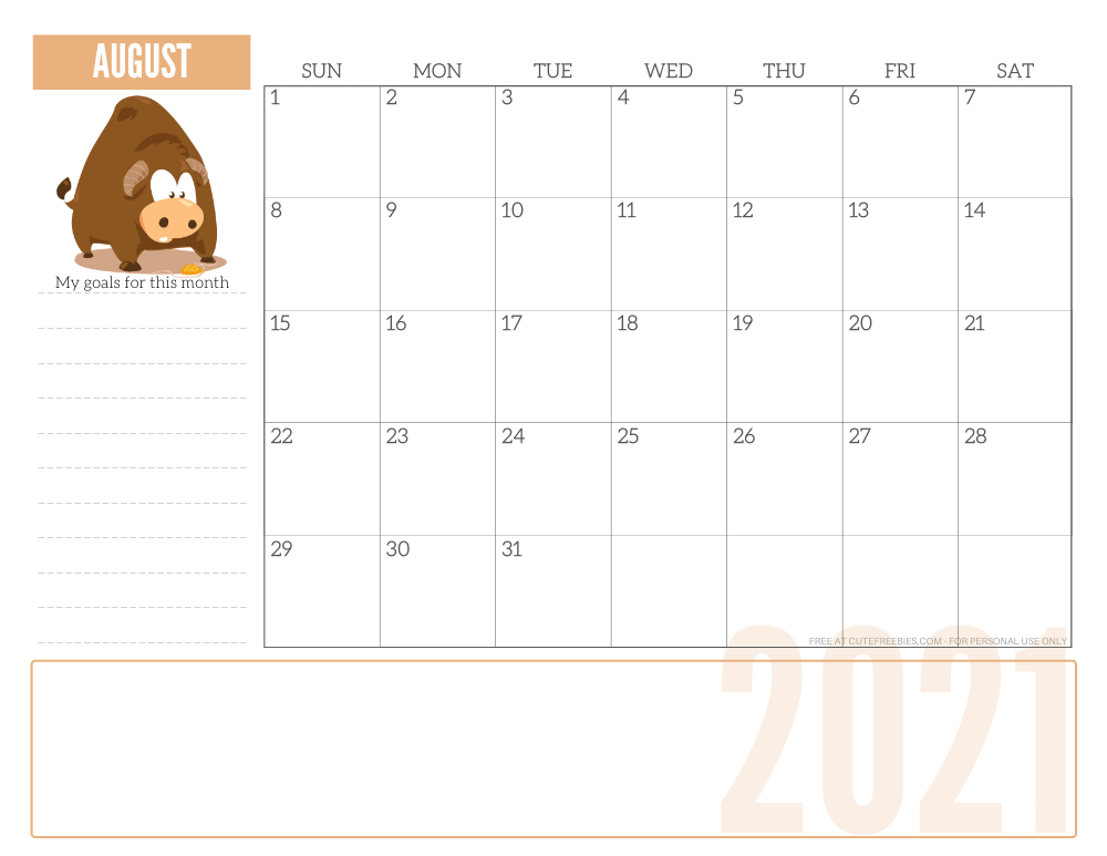 Free Printable August 2021 Calendar PDF - Cute Freebies For You