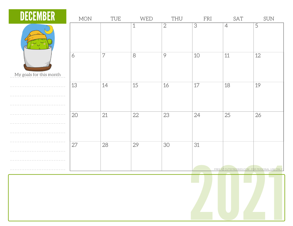 Free Printable December 2021 Calendar PDF - Cute Freebies For You