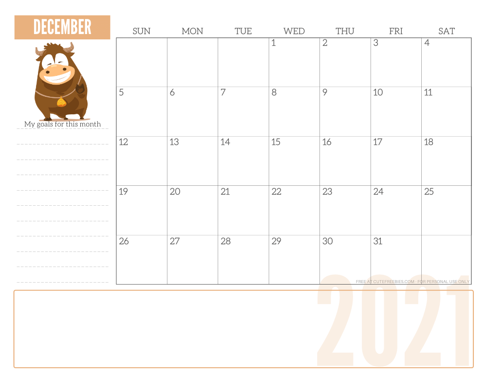 Free Printable December 2021 Calendar PDF - Cute Freebies For You