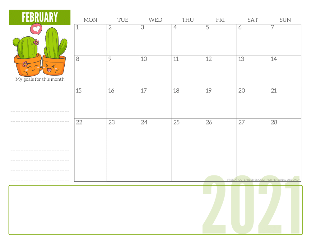 Free Printable February 2021 Calendar PDF - Cute Freebies For You