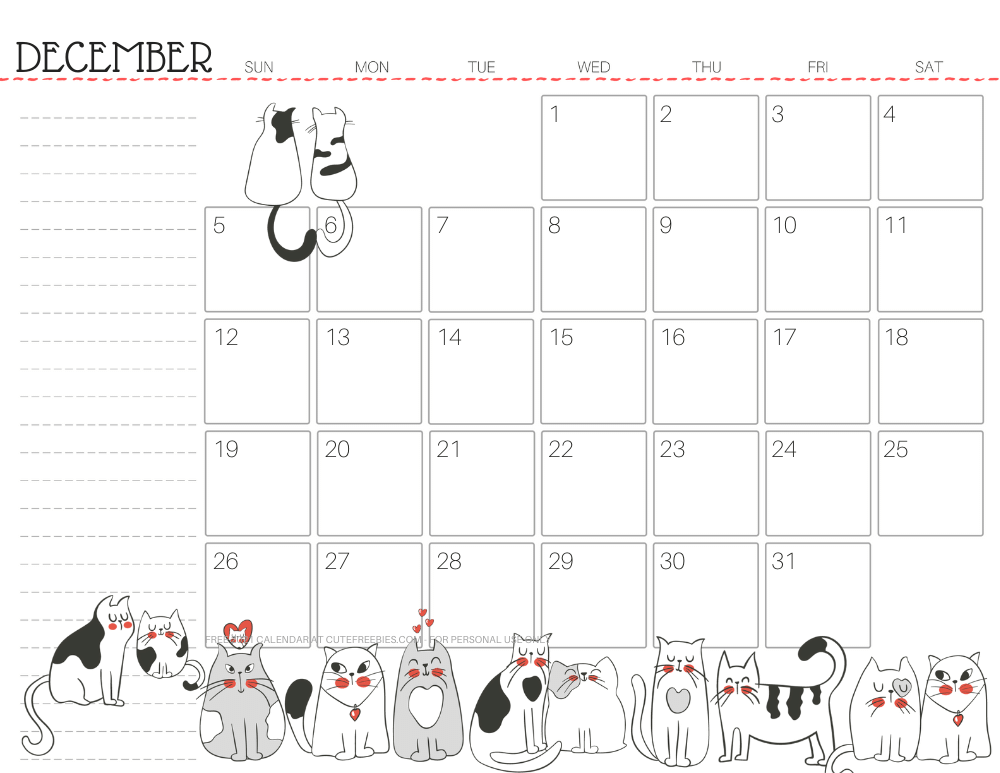 Free Printable December 2021 Calendar PDF - Cute Freebies For You
