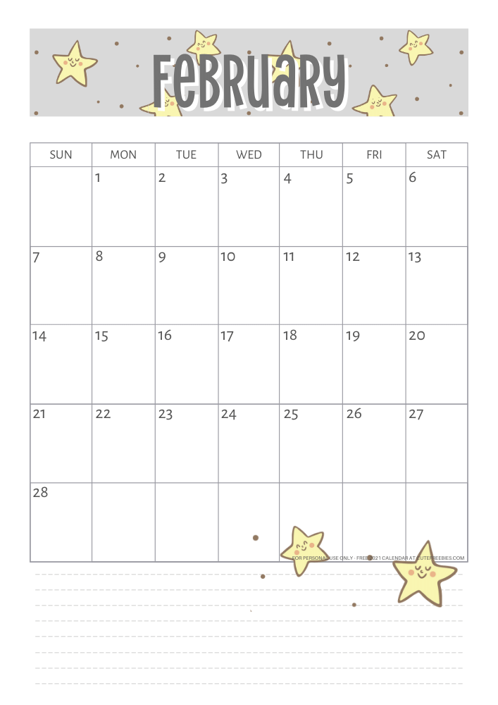 Free Printable February 2021 Calendar PDF - Cute Freebies For You