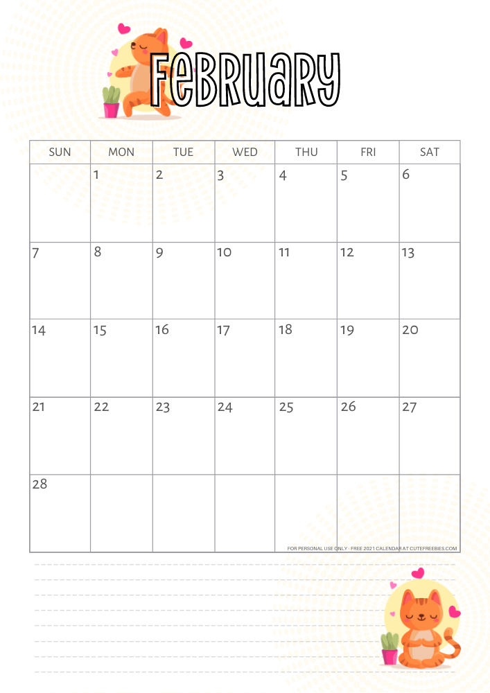 Free Printable February 2021 Calendar PDF - Cute Freebies For You