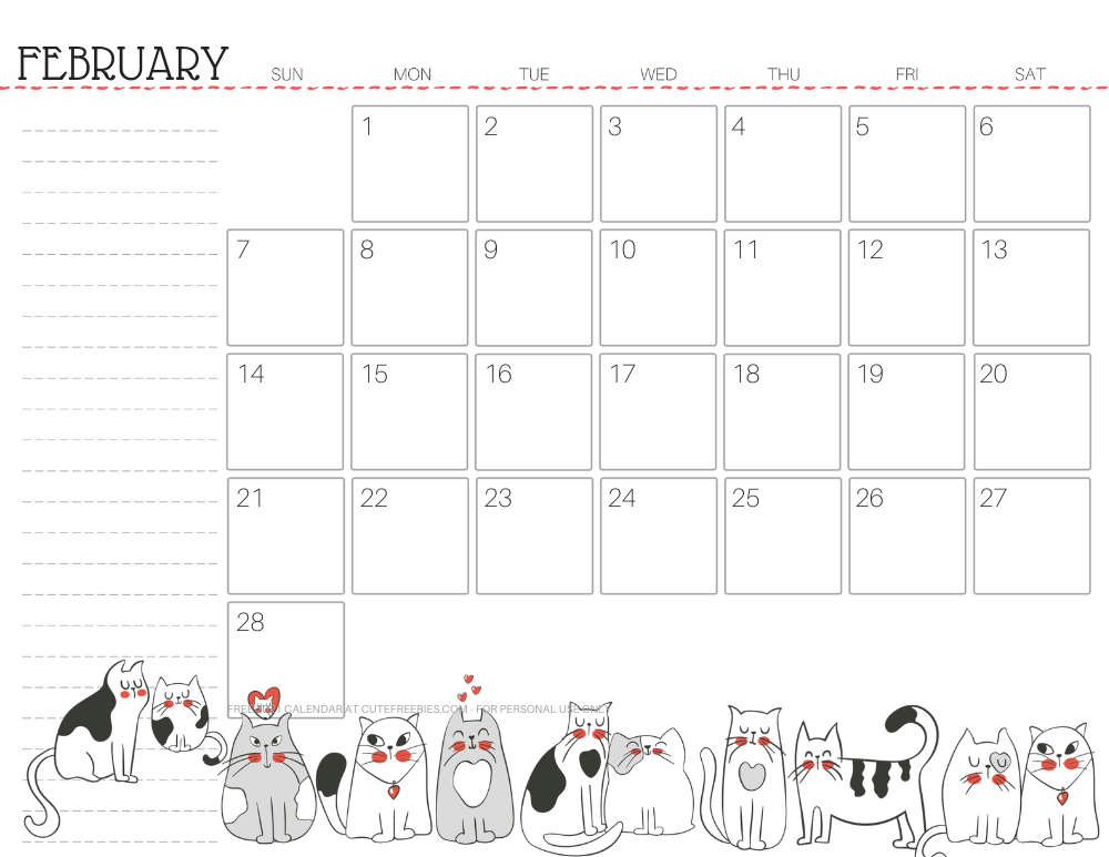 Free Printable February 2021 Calendar PDF - Cute Freebies For You