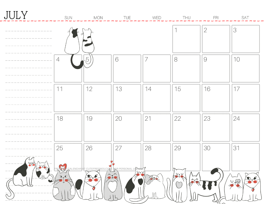 Free Printable July 2021 Calendar PDF - Cute Freebies For You