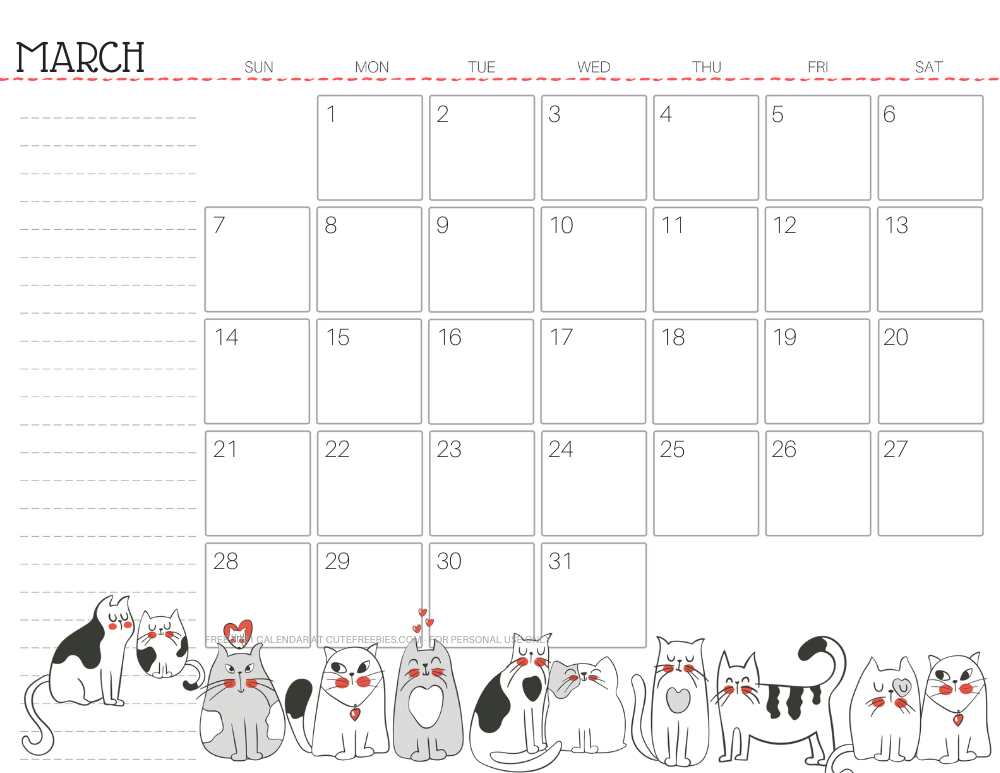 Free Printable March 2021 Calendar PDF - Cute Freebies For You