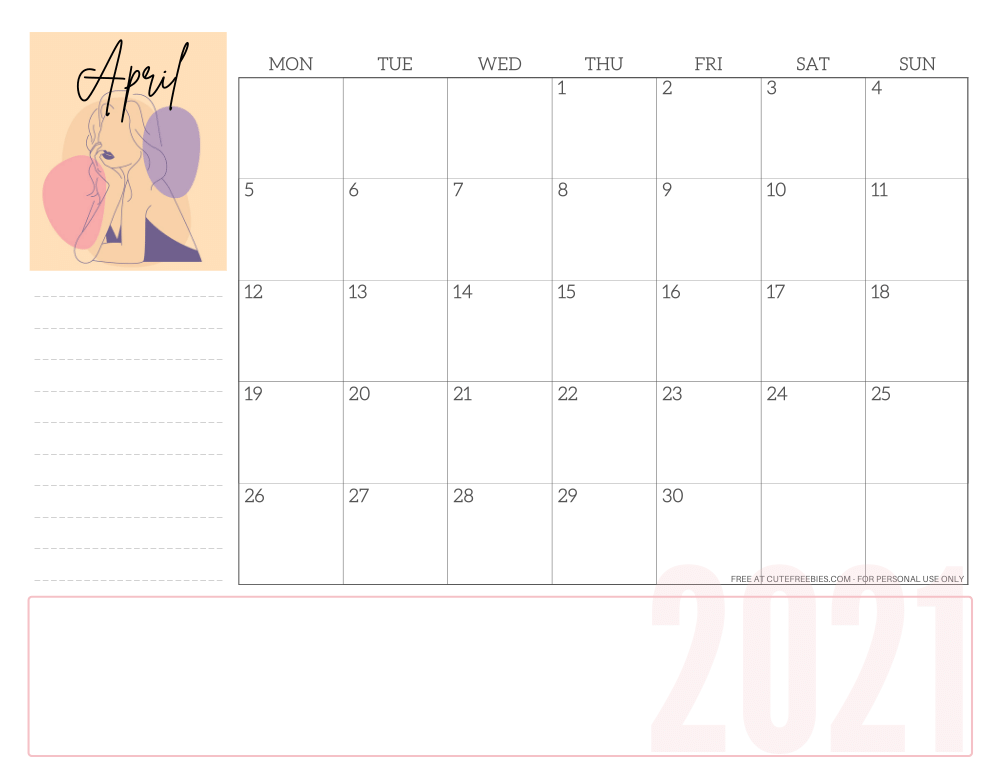 Free Printable April 2021 Calendar PDF - Cute Freebies For You