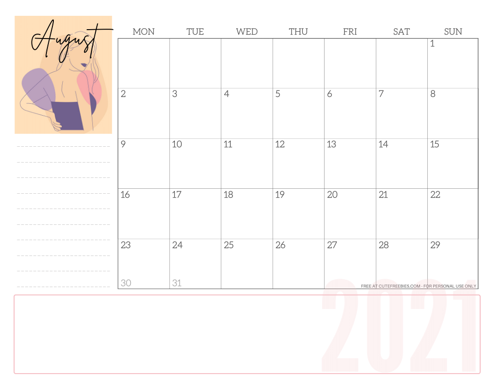 Free Printable August 2021 Calendar PDF - Cute Freebies For You