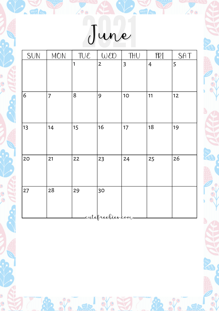 Free Printable June 2021 Calendar PDF - Cute Freebies For You