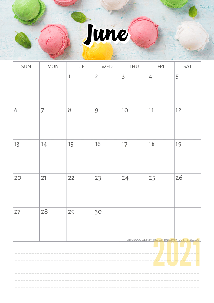 Free Printable June 2021 Calendar PDF - Cute Freebies For You