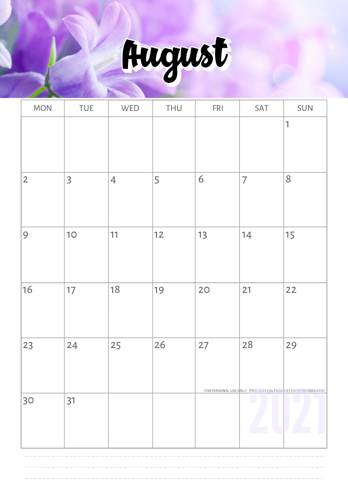 Free Printable August 2021 Calendar PDF - Cute Freebies For You