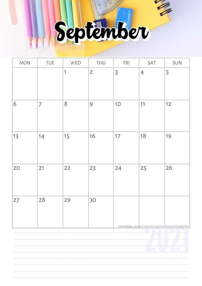 Free Printable September 2021 Calendar PDF - Cute Freebies For You