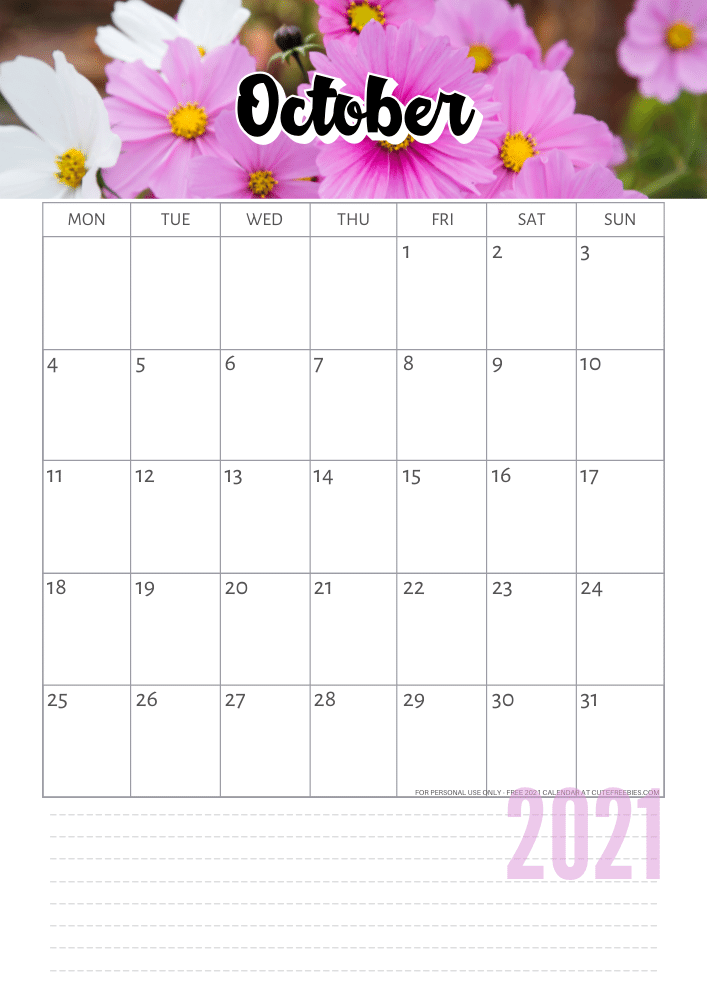 Free Printable October 2021 Calendar PDF - Cute Freebies For You