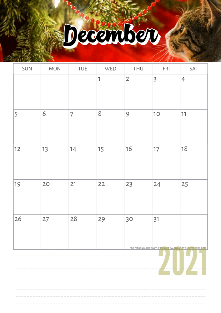 Free Printable December 2021 Calendar PDF - Cute Freebies For You