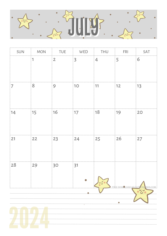 2024 Cute Stars Yellow Planner – Free Printable - Cute Freebies For You
