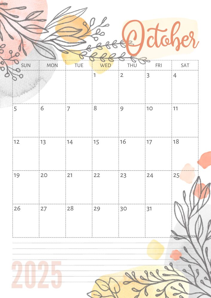 Pretty 2025 Calendar Free Printable PDF Template - Cute Freebies For You