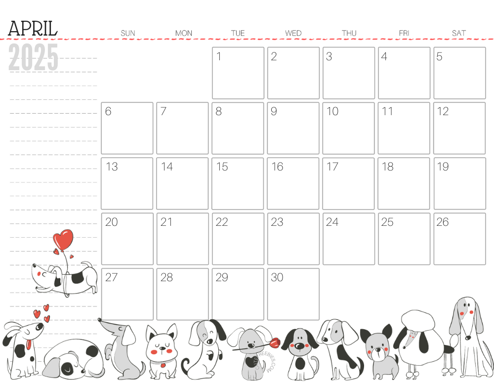 2025 Free Printable Dogs Calendar For A Happy Year - Cute Freebies For You