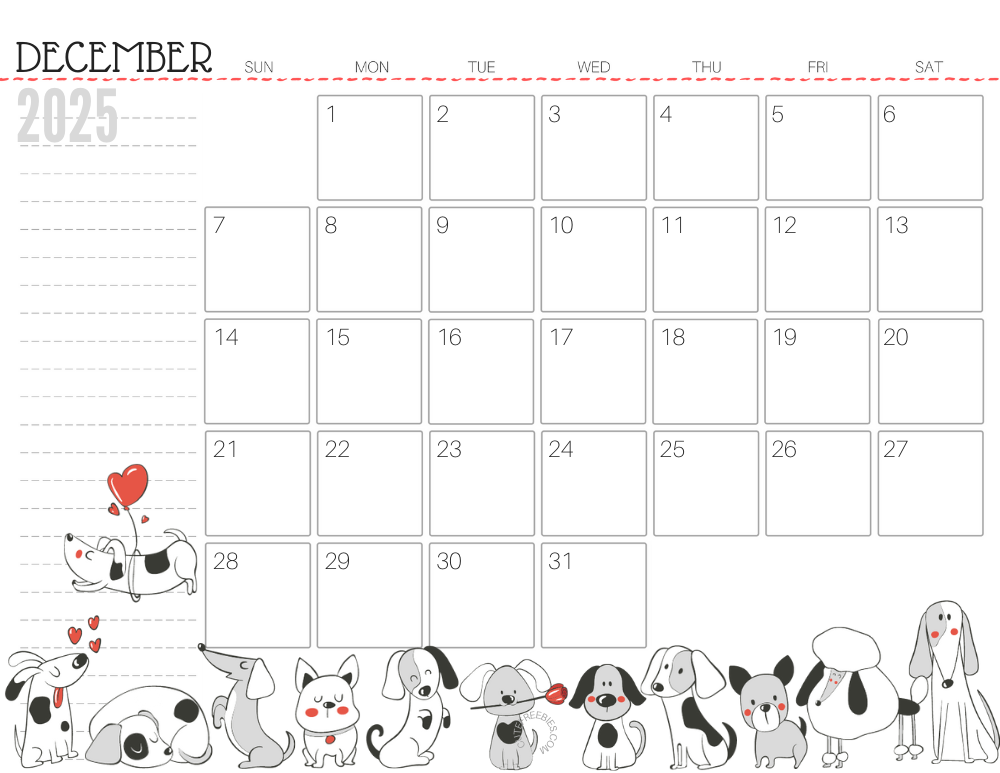 2025 Free Printable Dogs Calendar For A Happy Year - Cute Freebies For You