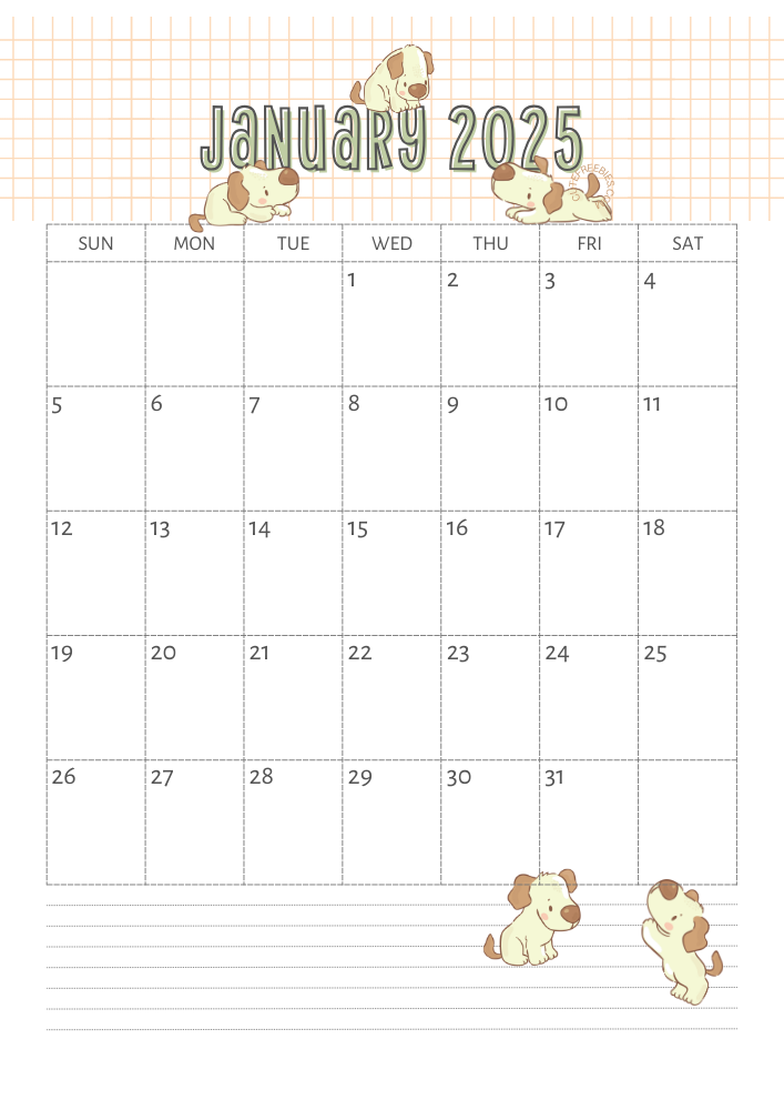 2025 Free Printable Dogs Calendar For A Happy Year - Cute Freebies For You