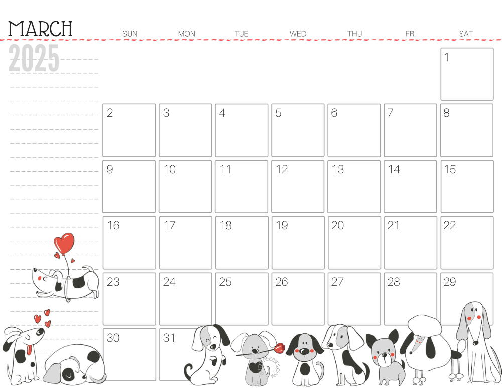 2025 Free Printable Dogs Calendar For A Happy Year - Cute Freebies For You