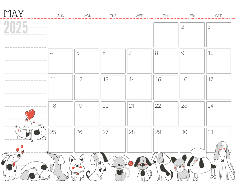 2025 Free Printable Dogs Calendar For A Happy Year - Cute Freebies For You