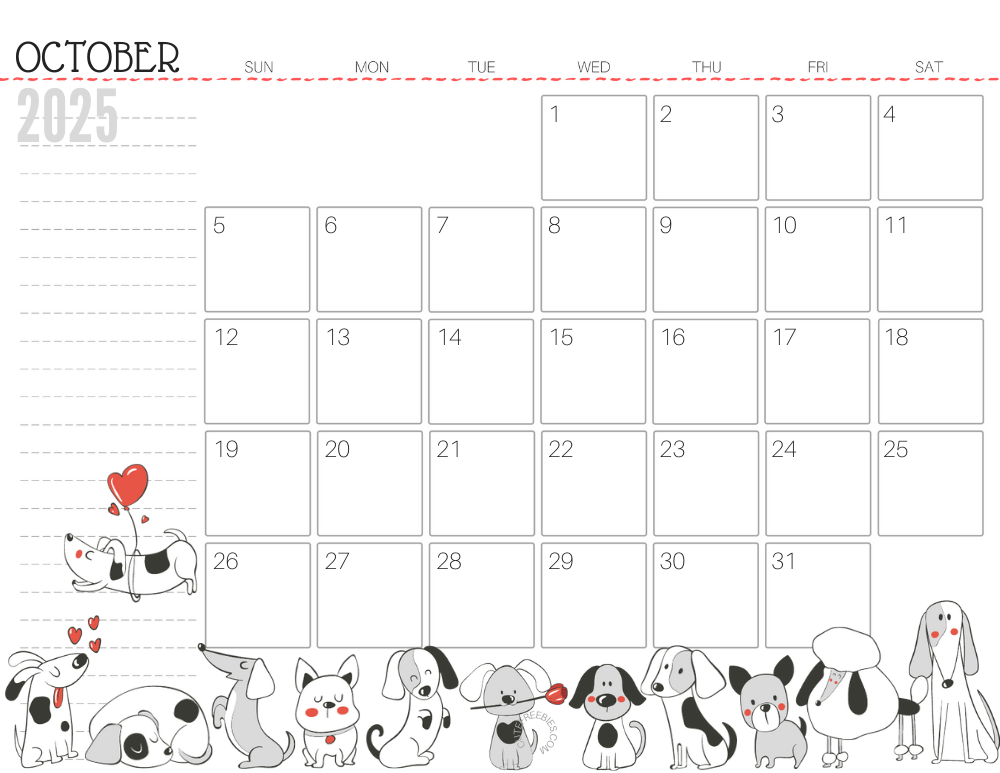 2025 Free Printable Dogs Calendar For A Happy Year - Cute Freebies For You