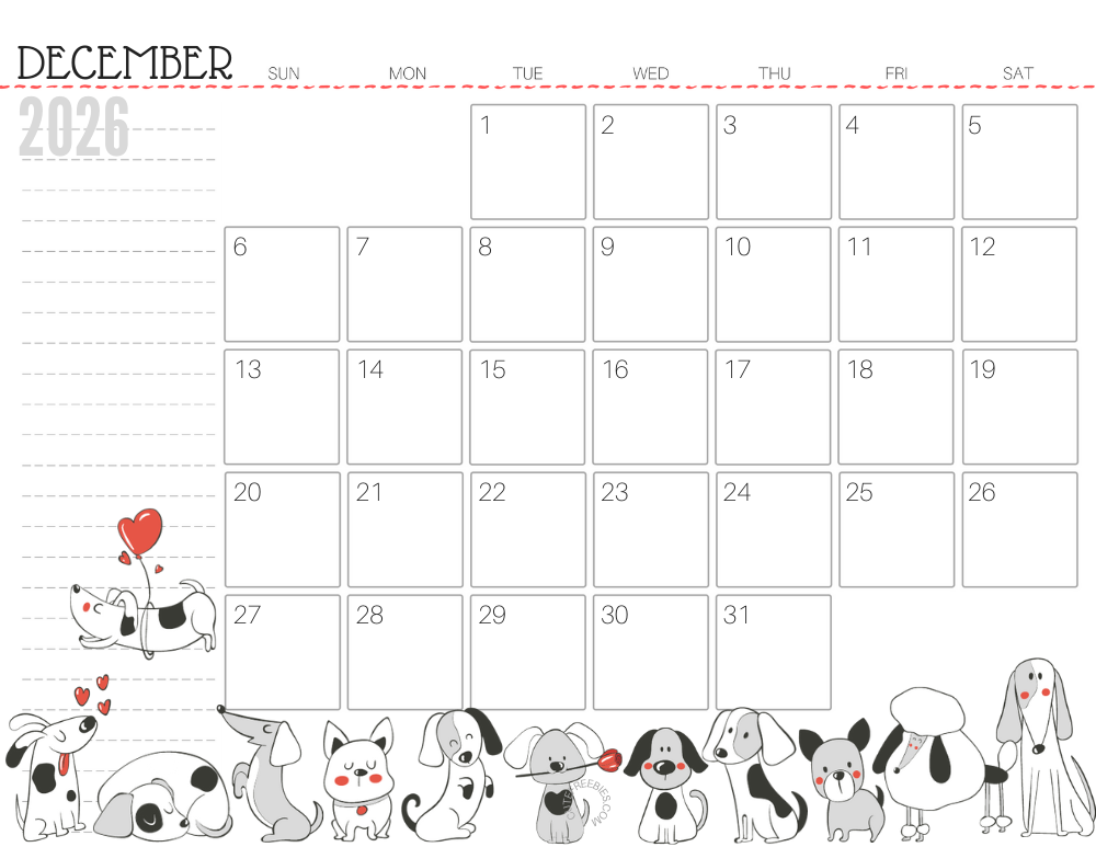 2026 Free Printable Dogs Calendar For A Happy Year - Cute Freebies For You