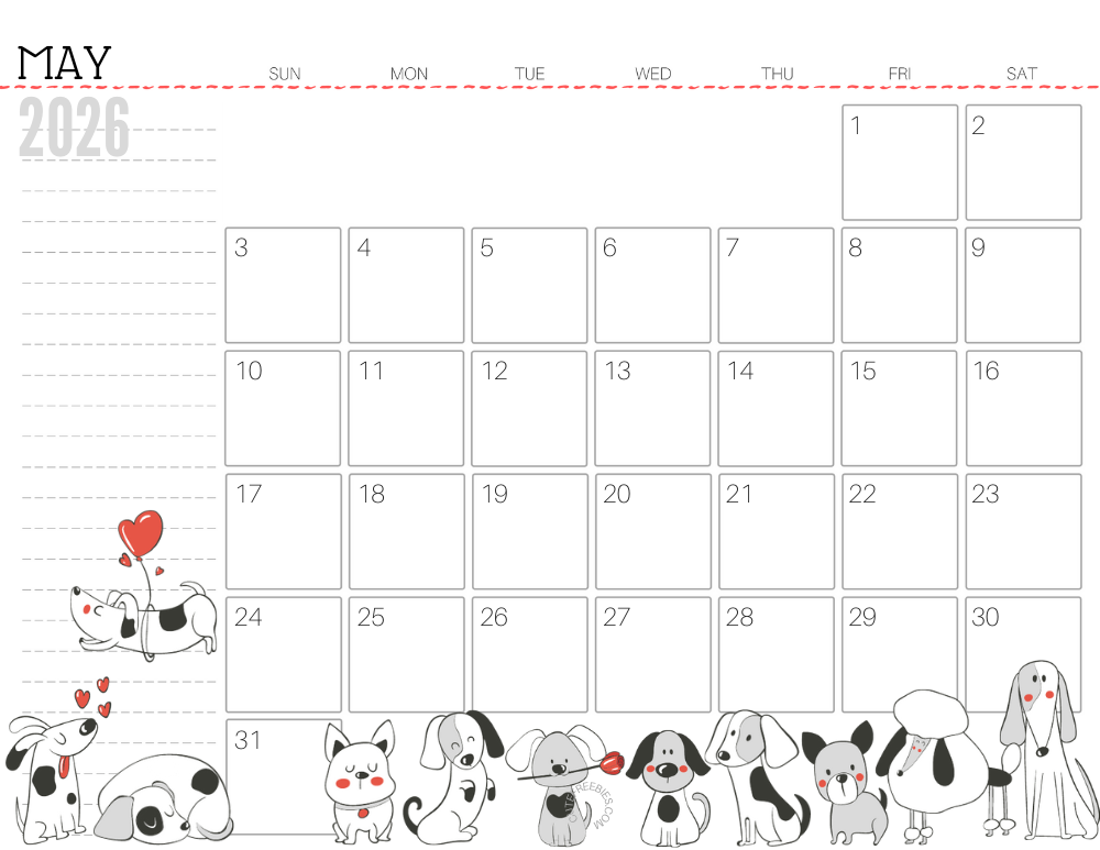 2026 Free Printable Dogs Calendar For A Happy Year - Cute Freebies For You