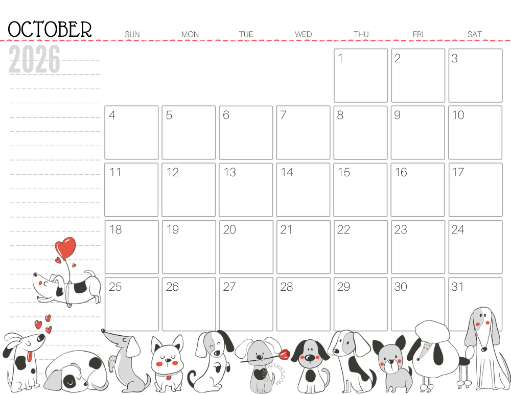 2026 Free Printable Dogs Calendar For A Happy Year - Cute Freebies For You